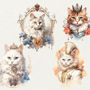 Watercolor Rococo Cats Clipart, Cute Animal Clipart, 20 PNG Rococo ...