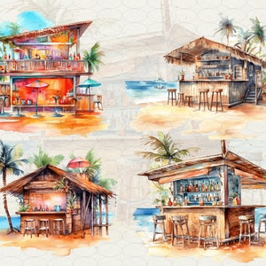 Watercolor Beach Bar Clipart, 20 Png Tropical Island Hawaii Cocktail ...
