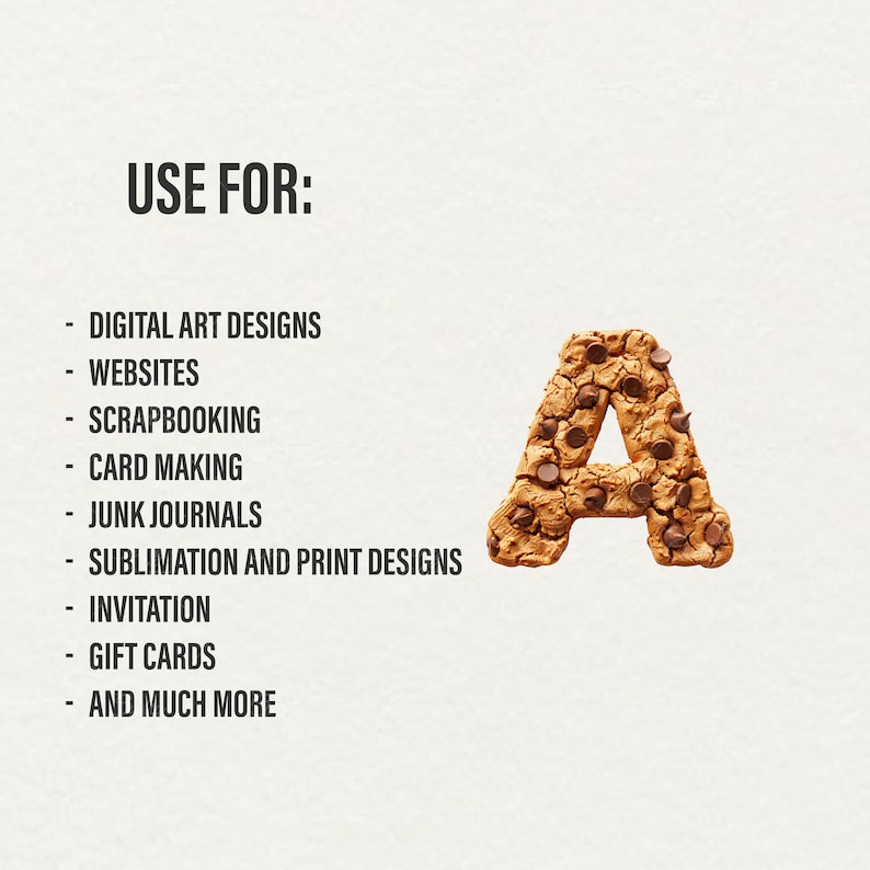 Cookie Alphabet Clipart: 38 PNG Chocolate Chip Letters (digital ...