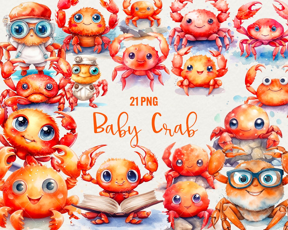 Watercolor Baby Crab Clipart: Sea Animals PNG (21 Files) - Etsy