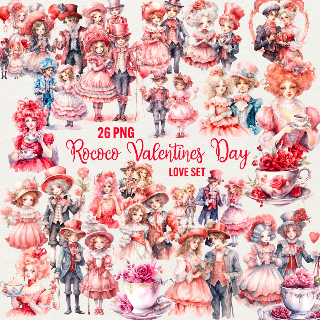Valentine's Day Watercolor Clipart, 26 Png Rococo Valentine Day, Love ...