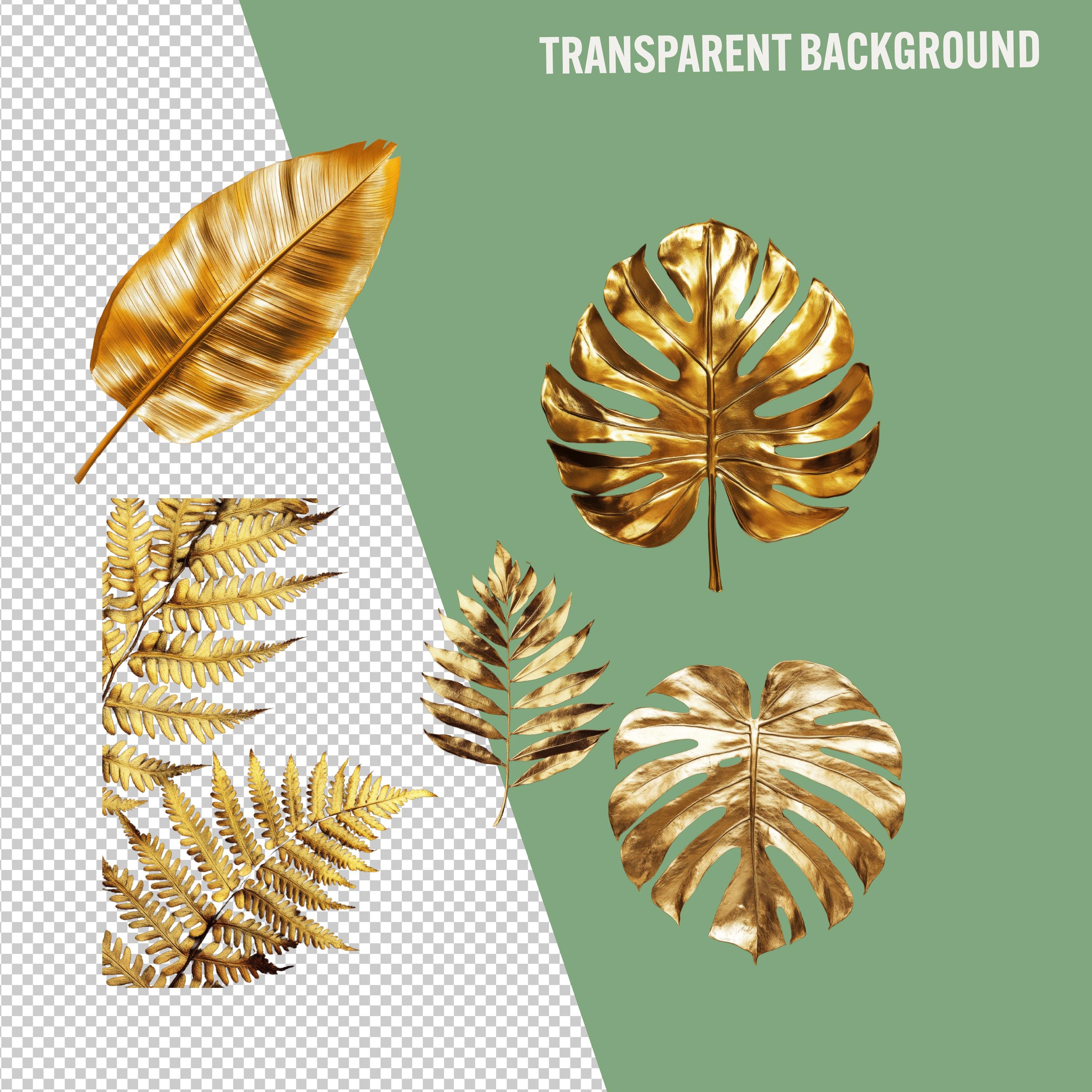 Gold Leaf Clipart: Tropical Leaves PNG Overlays (commercial Use) - Etsy