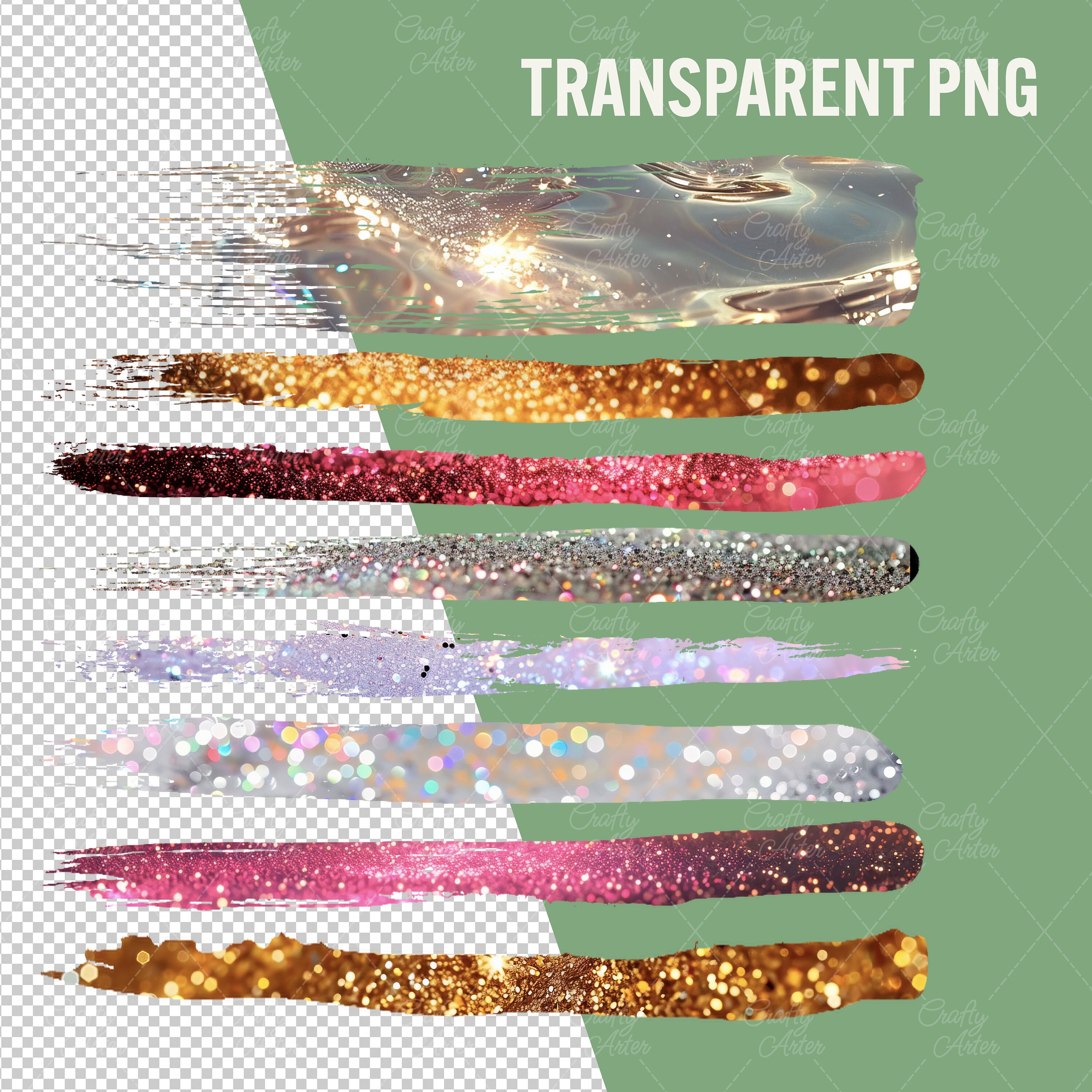 Glitter Brush Strokes Clipart: Sparkling PNG Overlays (digital Download ...