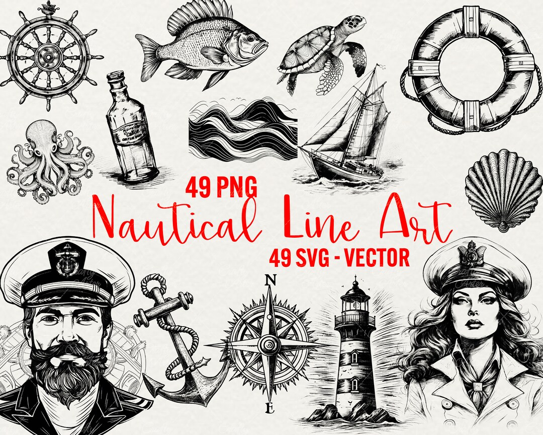 Line Drawing Ocean Clipart, Ocean Beach Clipart Nautical Clipart ...