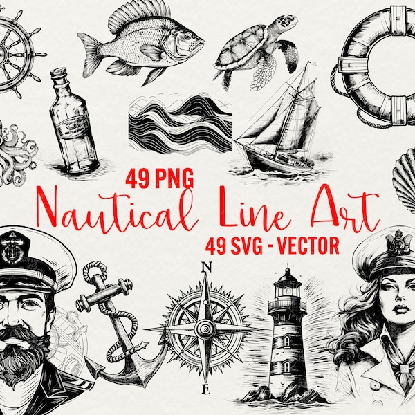 Nautical Clipart Line Drawing - Etsy