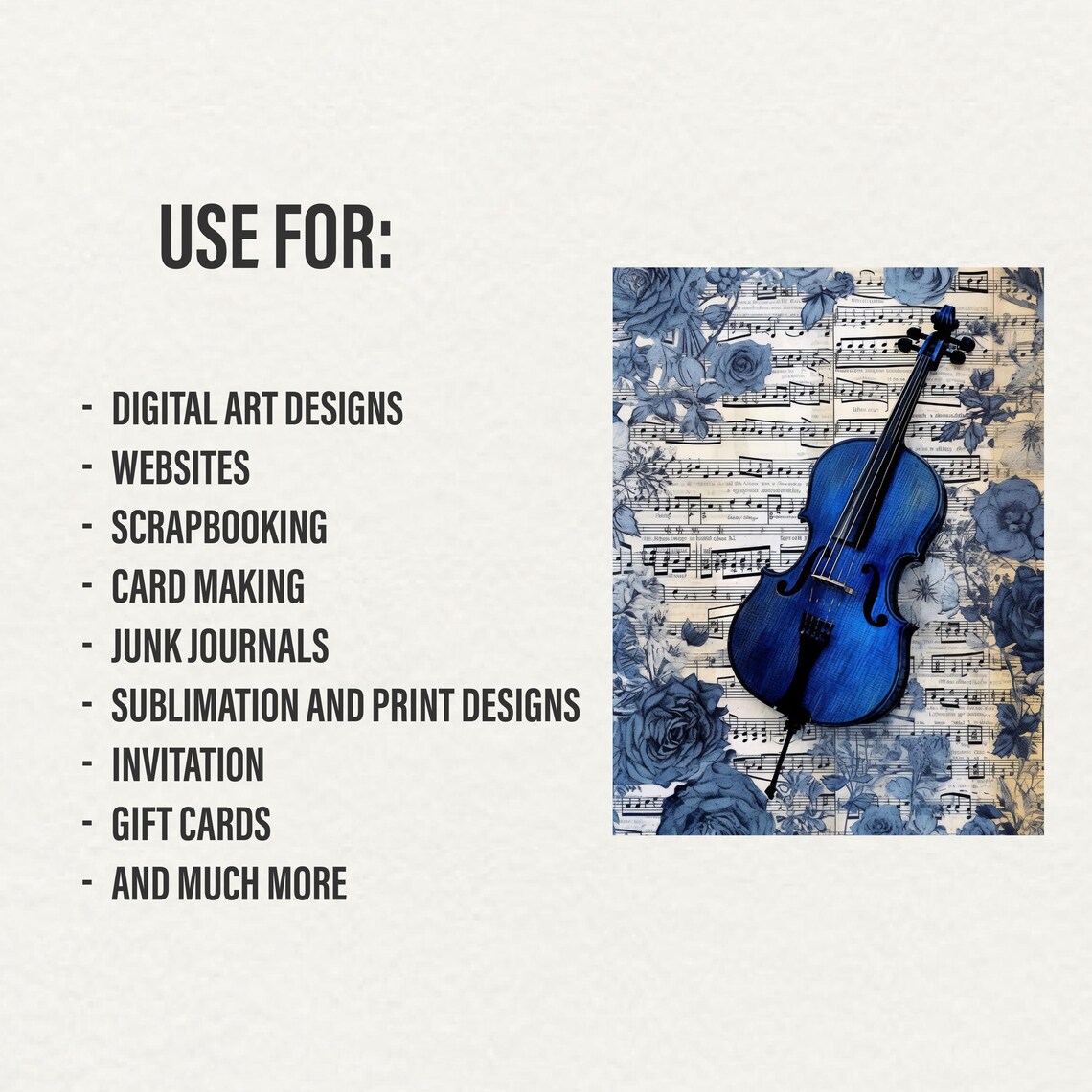 Blue Violin Sheet Music: Digital Scrapbook Paper (44 Cards) - Etsy