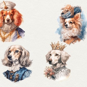 Watercolor Rococo Dogs Clipart: Elegant Pet PNG Images (digital ...