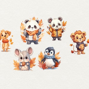 Watercolor Autumn Animals Clipart: 38 PNG Fall Illustrations ...