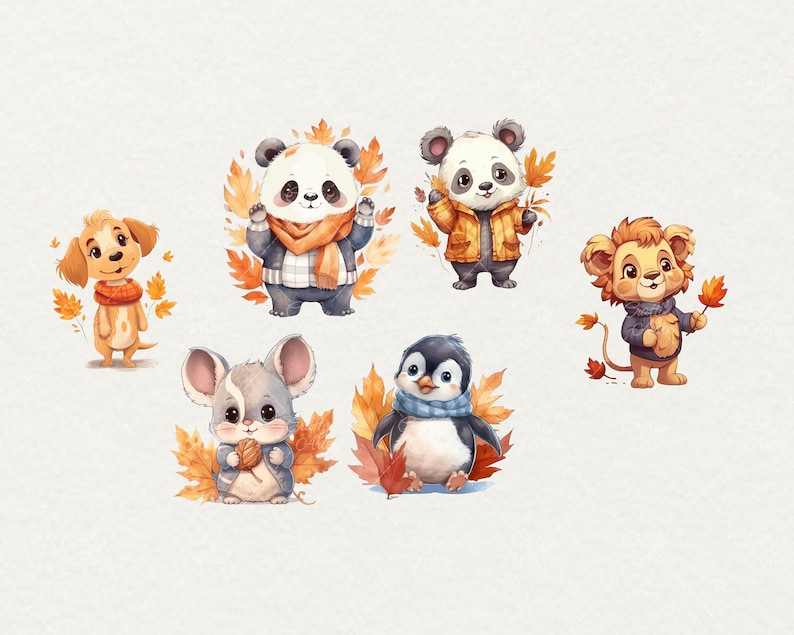 Watercolor Autumn Animals Clipart: 38 PNG Fall Illustrations ...