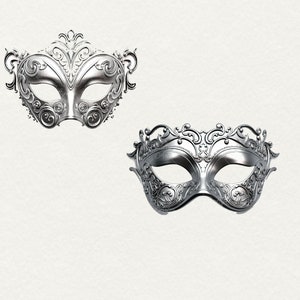 Watercolor Silver Masquerade Clipart, 16 Png Digital Art Carnival Masks ...