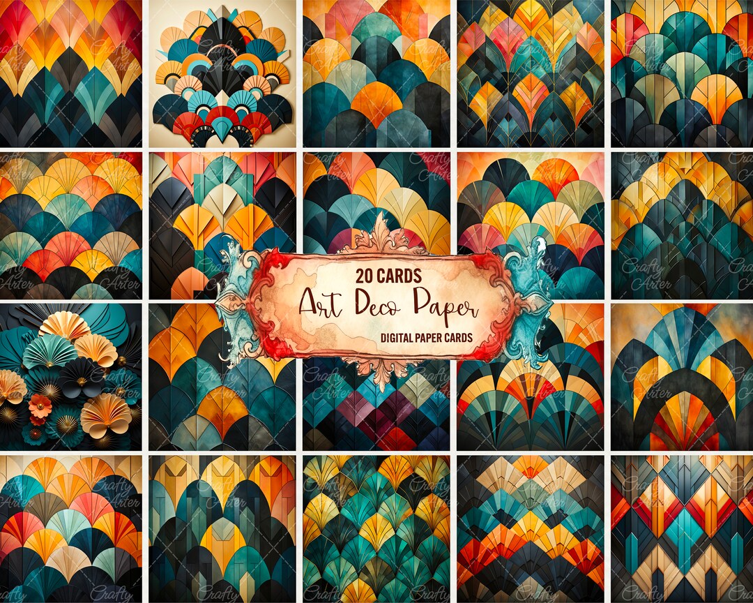 Digital Art Deco Paper 20 Cards Digital Vintage Paper Craft Scrapbook ...