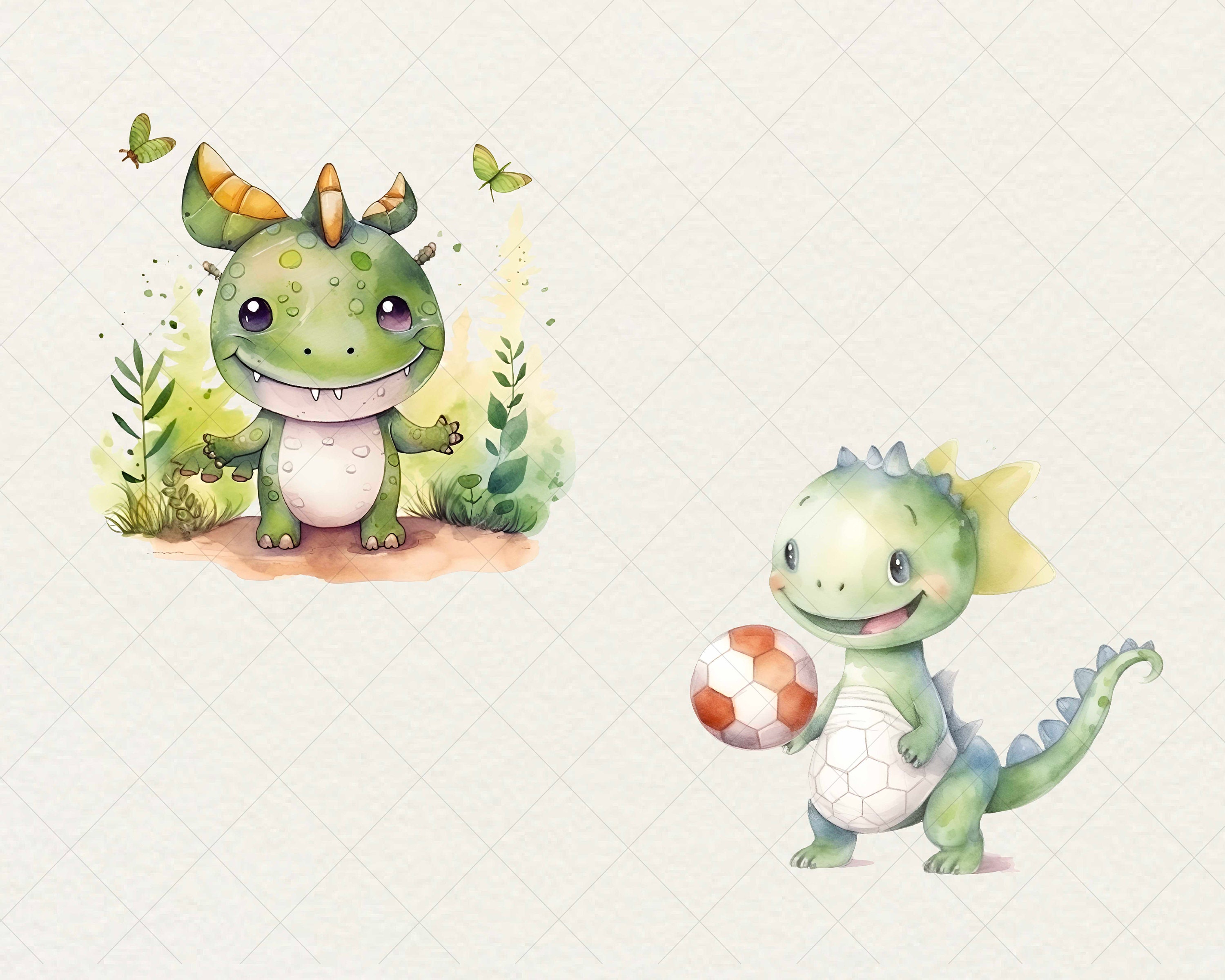 Cute Dragons Watercolor Clipart Dragon Football 7 PNG Dragon - Etsy