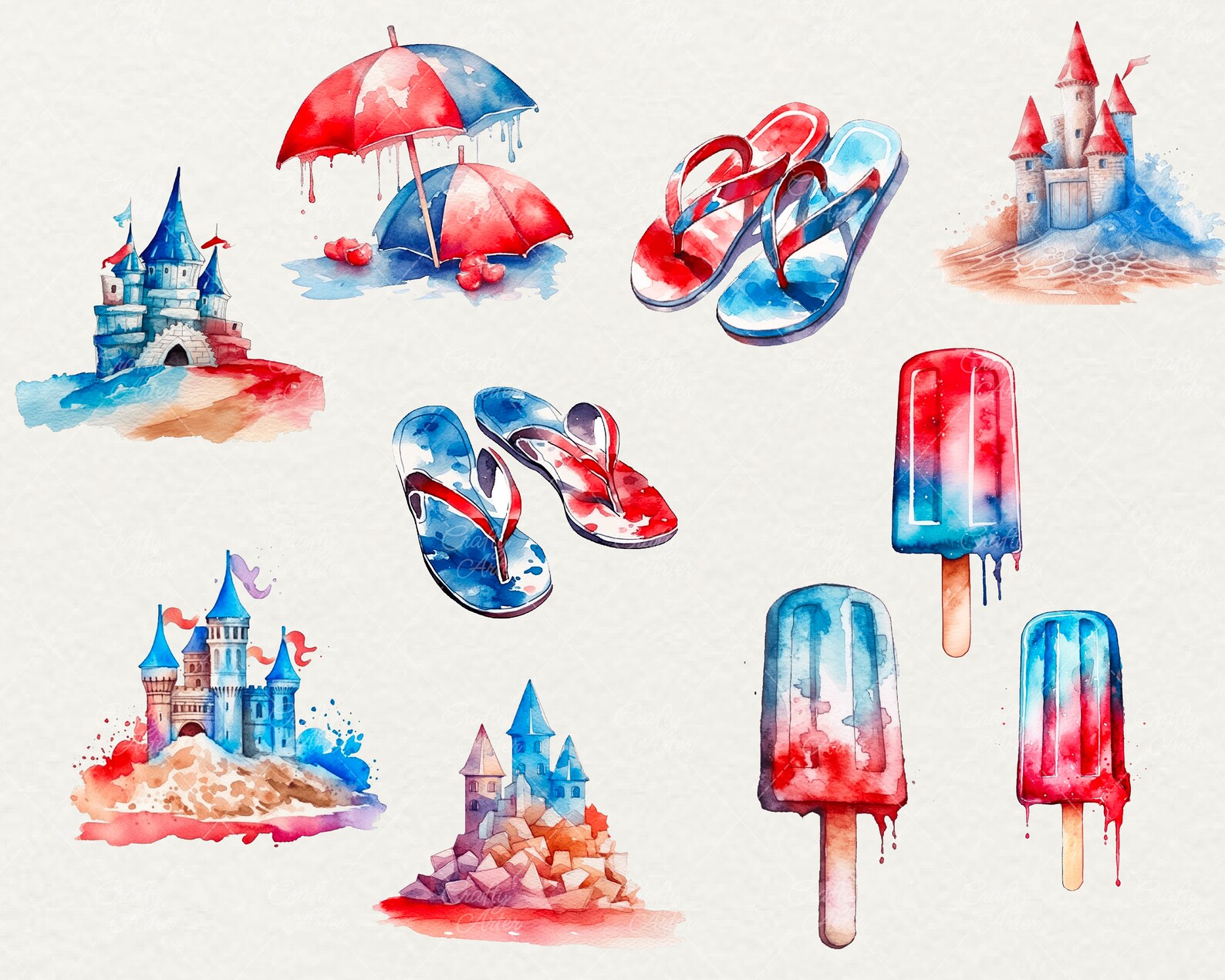Beach Summer Clipart: Tropical Watercolor PNG Set (54 Images) - Etsy