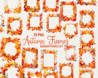 Thanksgiving Frames, Autumn Frames Watercolor Clipart, Fall Flowers ...