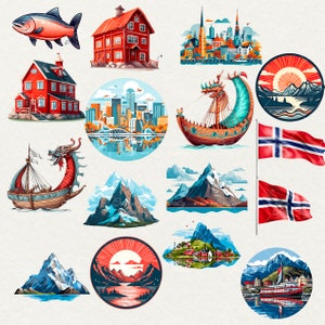Cartoon Norway Clipart, 52 Png Bundle Nordic Landscapes Clipart ...
