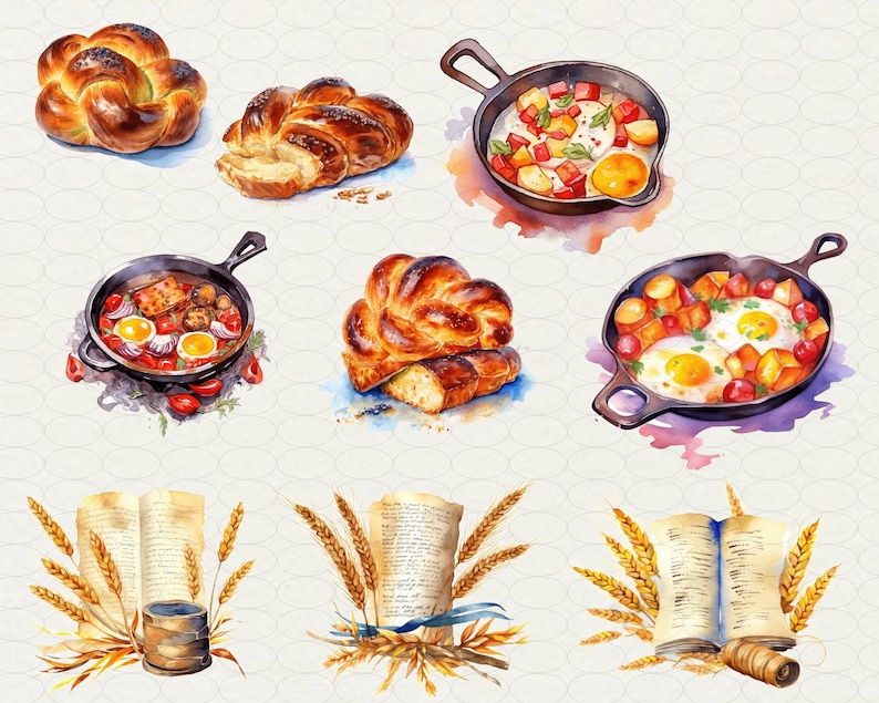 Watercolor Jewish Clipart: Hanukkah, Torah, Menorah (43 PNG, Commercial ...