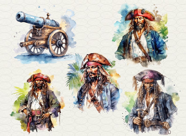 Pirates Clipart Watercolor Pirate Skull Pirates Bundle - Etsy