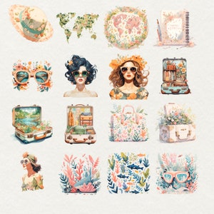 Travel Summer Clipart Bundle, 97 PNG World Travel, Pastel Summer ...