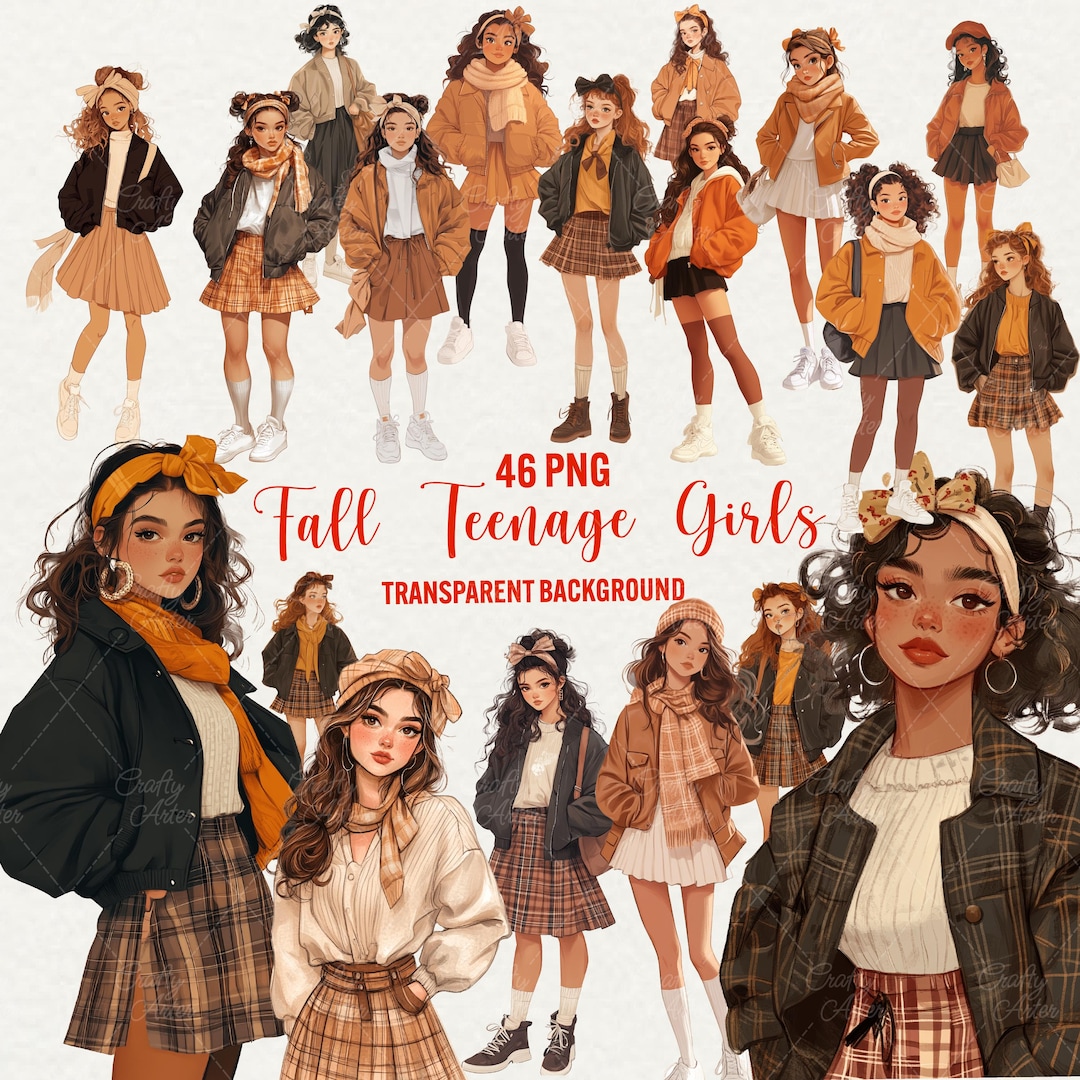 Autumn Girls Clipart, 46 Png Teenage Girl Graphics, Fall Girls ...