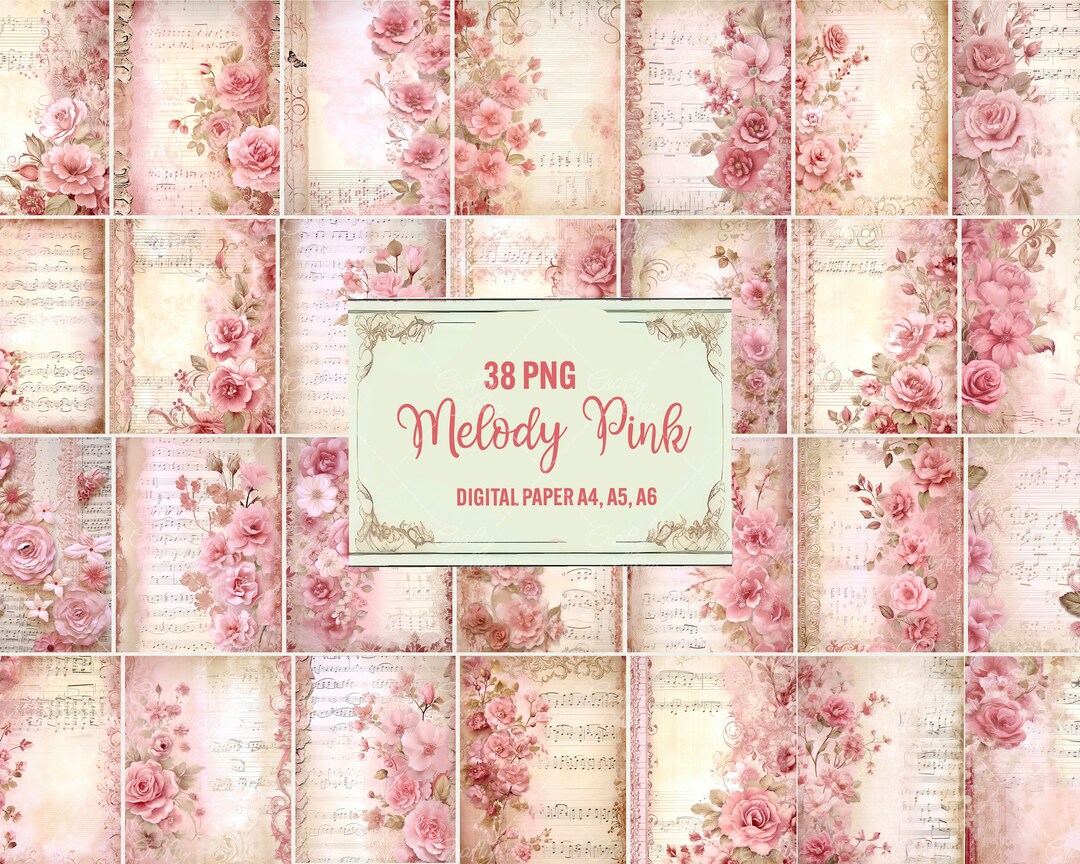 Pink Melody Digital Paper 38 Cards Digital Vintage Pink Musical Paper ...