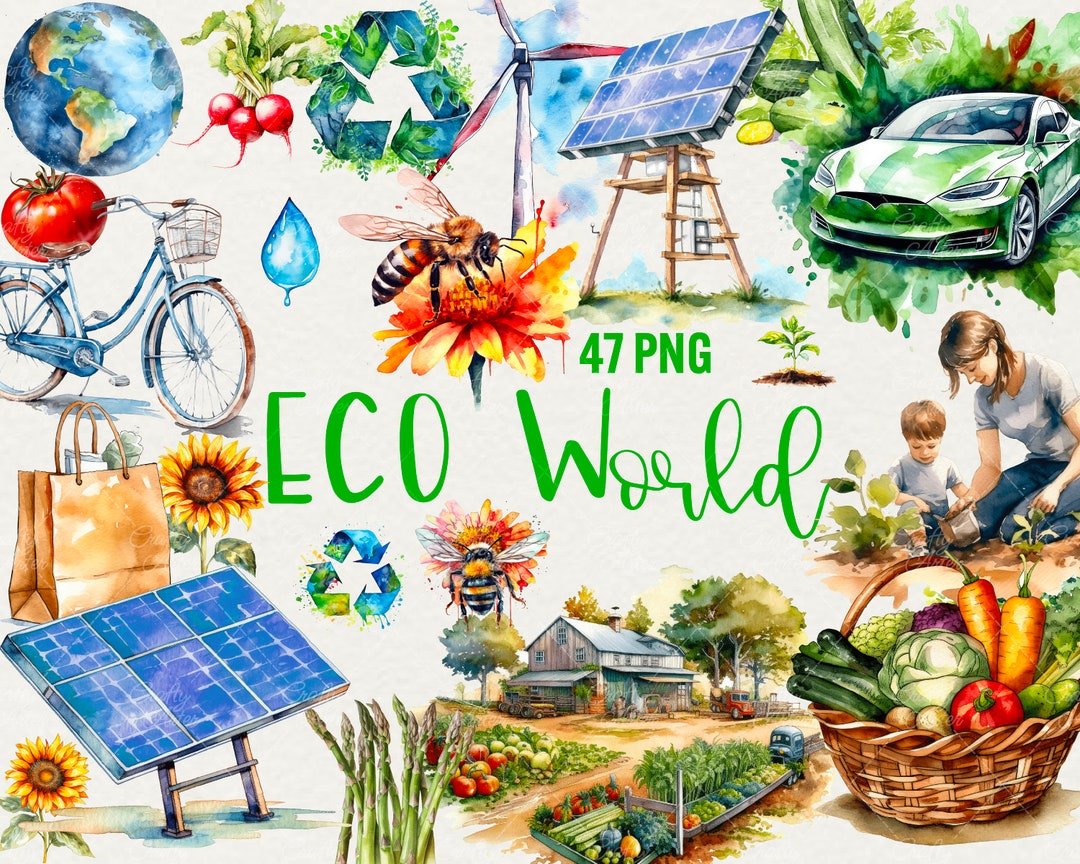 Watercolor Recycling Clipart, 47 PNG ECO Clipart Friendly Earth Day ...