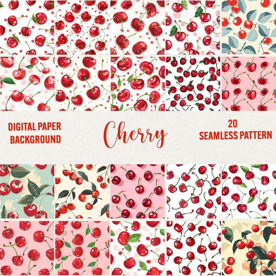 Cherry Seamless Pattern, Sweet Cherry Digital Paper, Watercolor ...