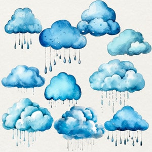 Rain Clouds Clipart, 26 PNG Watercolor Rain Clipart Clouds, Umbrella ...