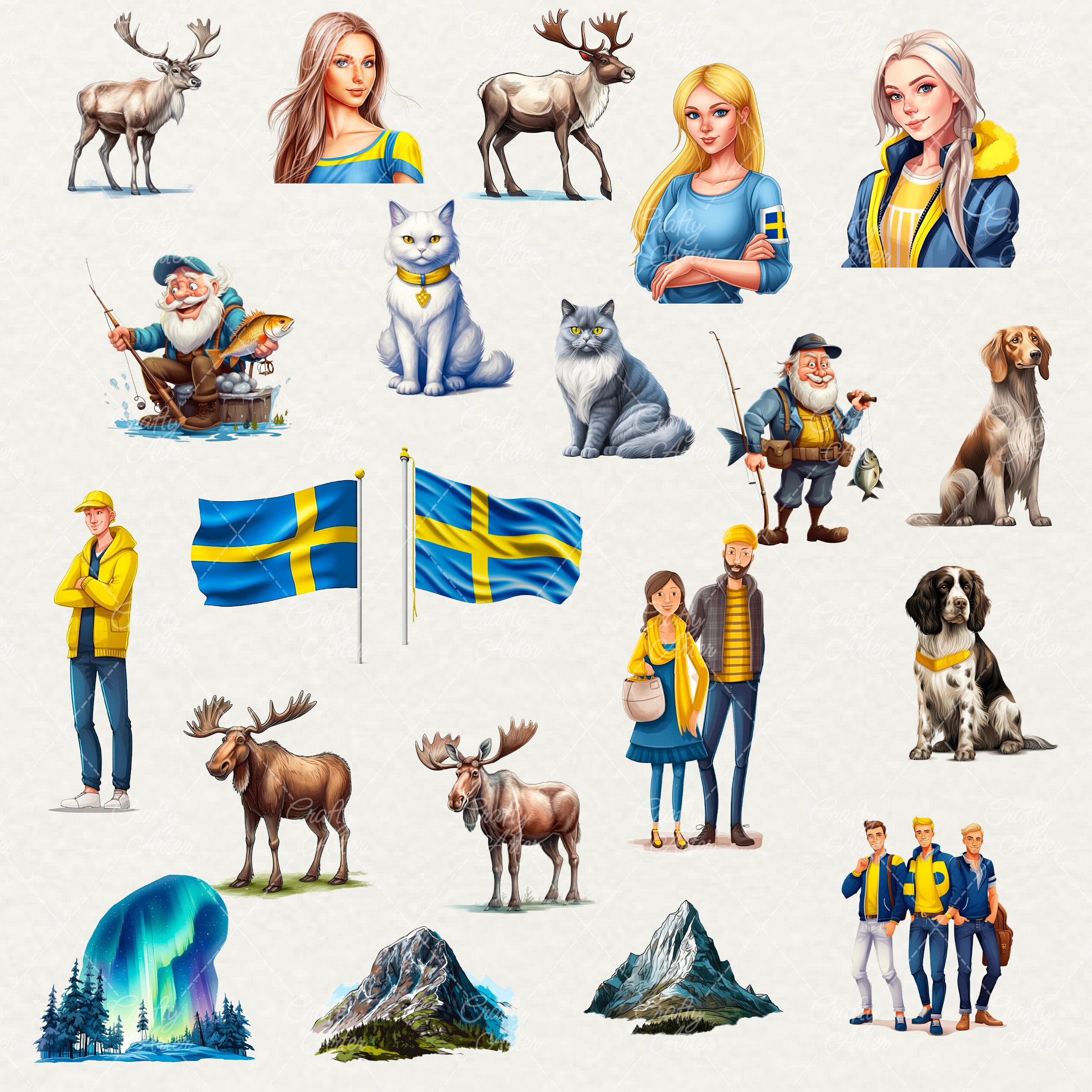 Sweden Cartoon Clipart: Landscapes & Culture (48 PNG) Commercial Use - Etsy