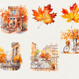 Watercolor Autumn New York Clipart: 43 PNG Illustrations (commercial ...