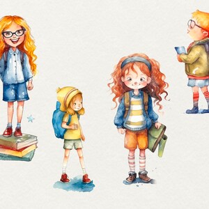 Watercolor School Kids Clipart, Children Back to School Clipart ...