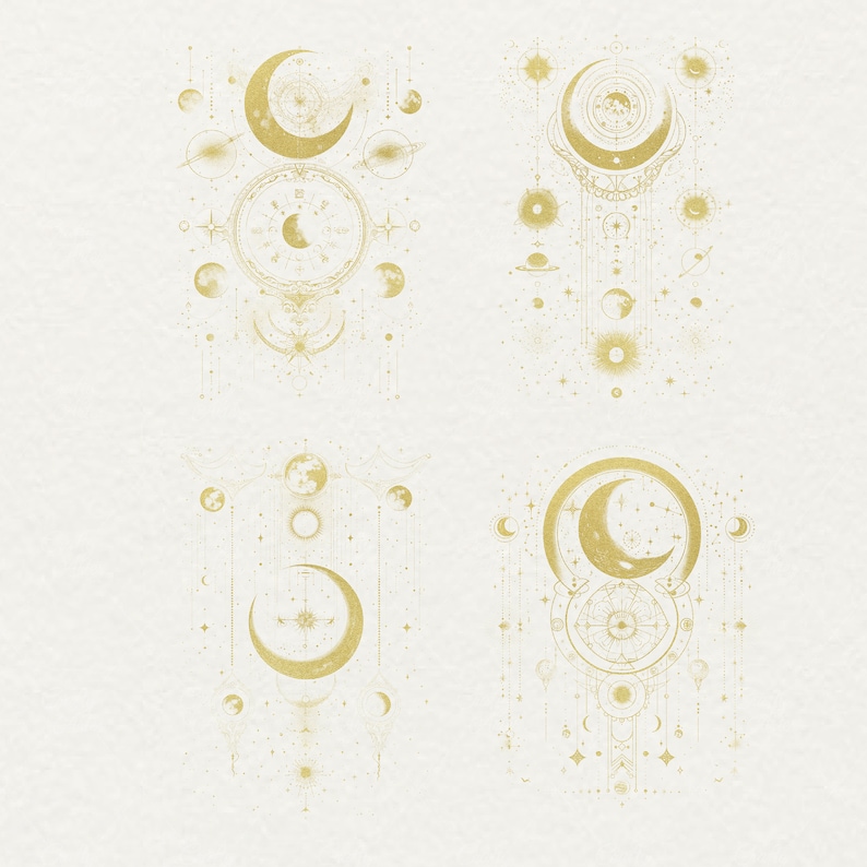 Gold Celestial Clipart Overlays: Moon, Stars, Planets (PNG Digital ...