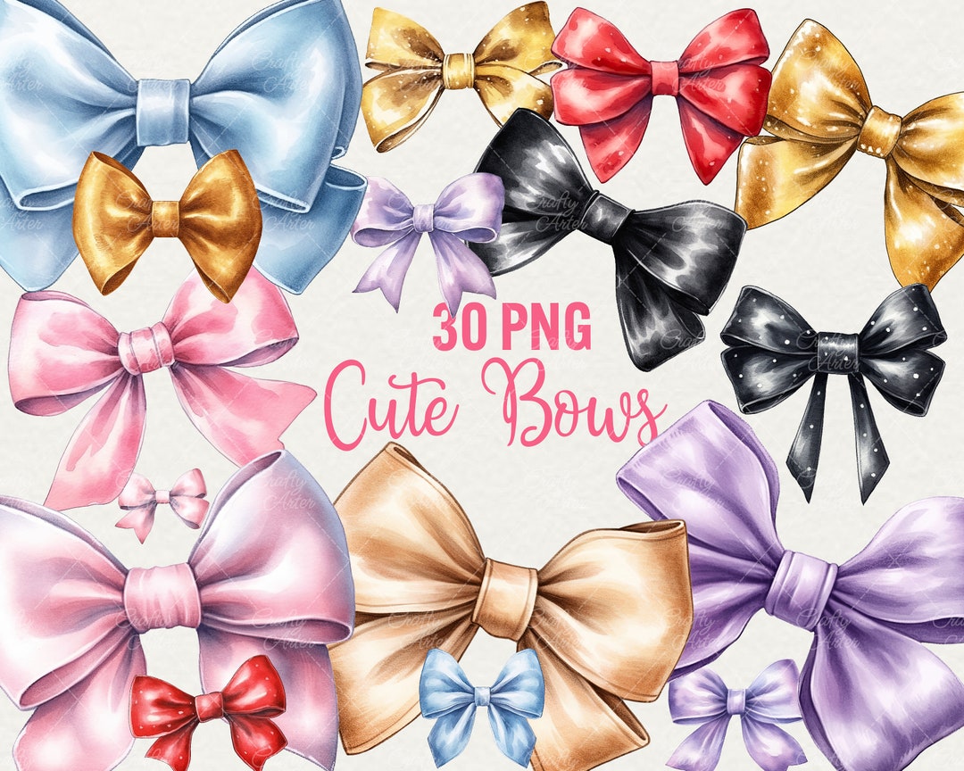Watercolor Bows Clipart, 30 Png Pastel Bow Clipart Celebrate Clipart ...