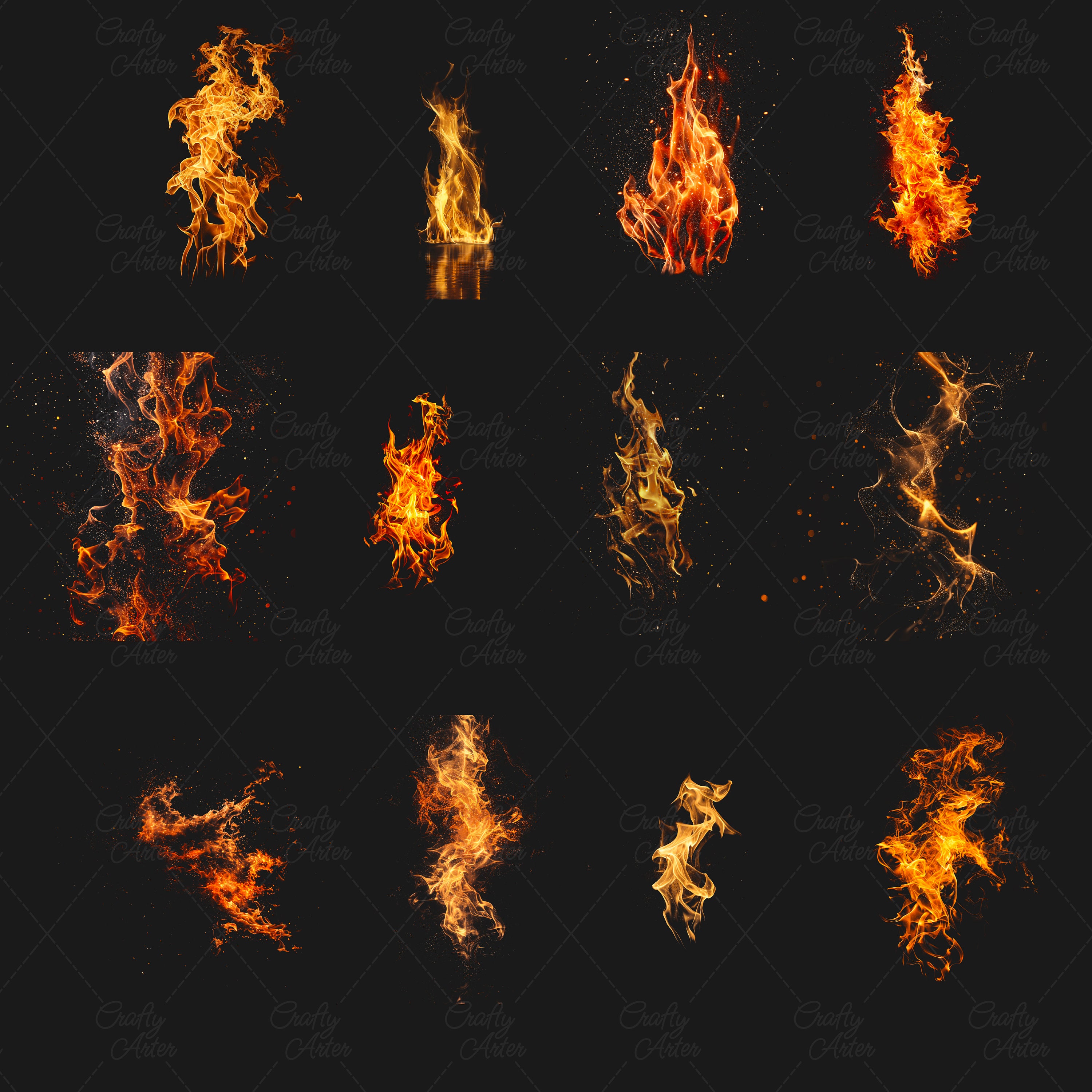 Fire Overlays Clipart: 44 Flame Effects, Transparent PNG (digital ...