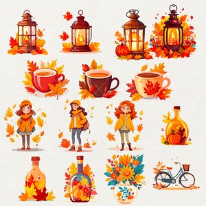 Watercolor Autumn Clipart, 64 PNG Cartoon Autumn Illustration, Autumn ...