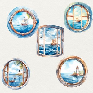 Watercolor Sea Window View Clipart, Nautical Windows 28 Png Watercolour ...