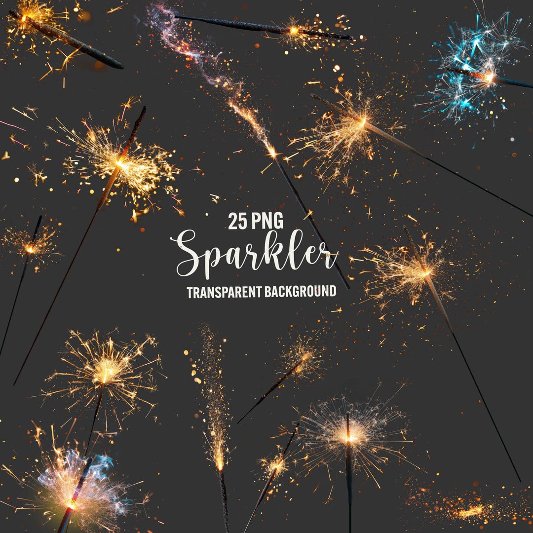 Sparkler Overlays Clipart, 25 Png New Years Eve Spark Light, Wedding ...
