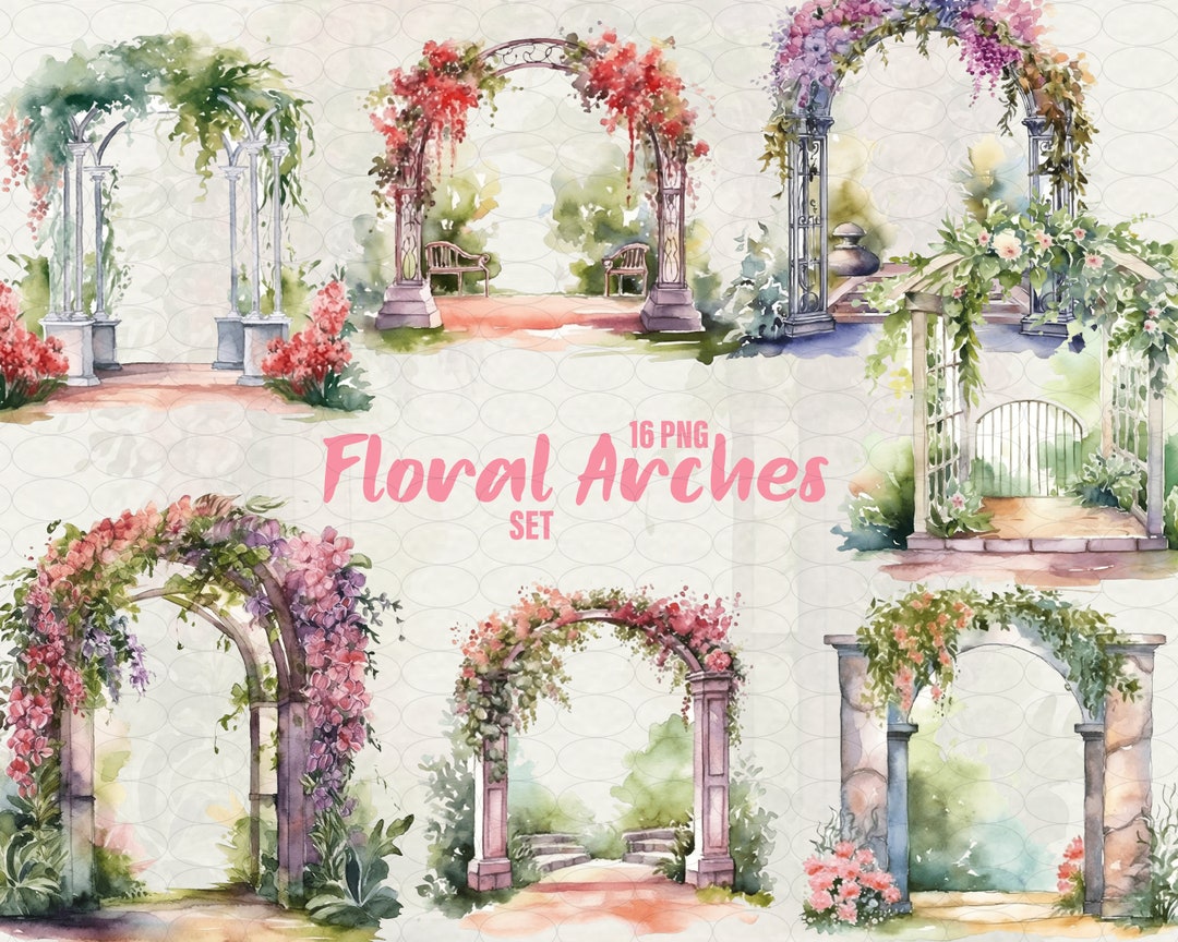 Watercolor Wedding Flower Arch Clipart, Wedding Ceremony Flowers ...