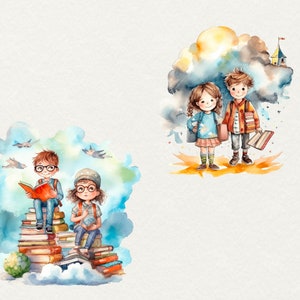 Watercolor School Kids Clipart, Children Back to School Clipart ...