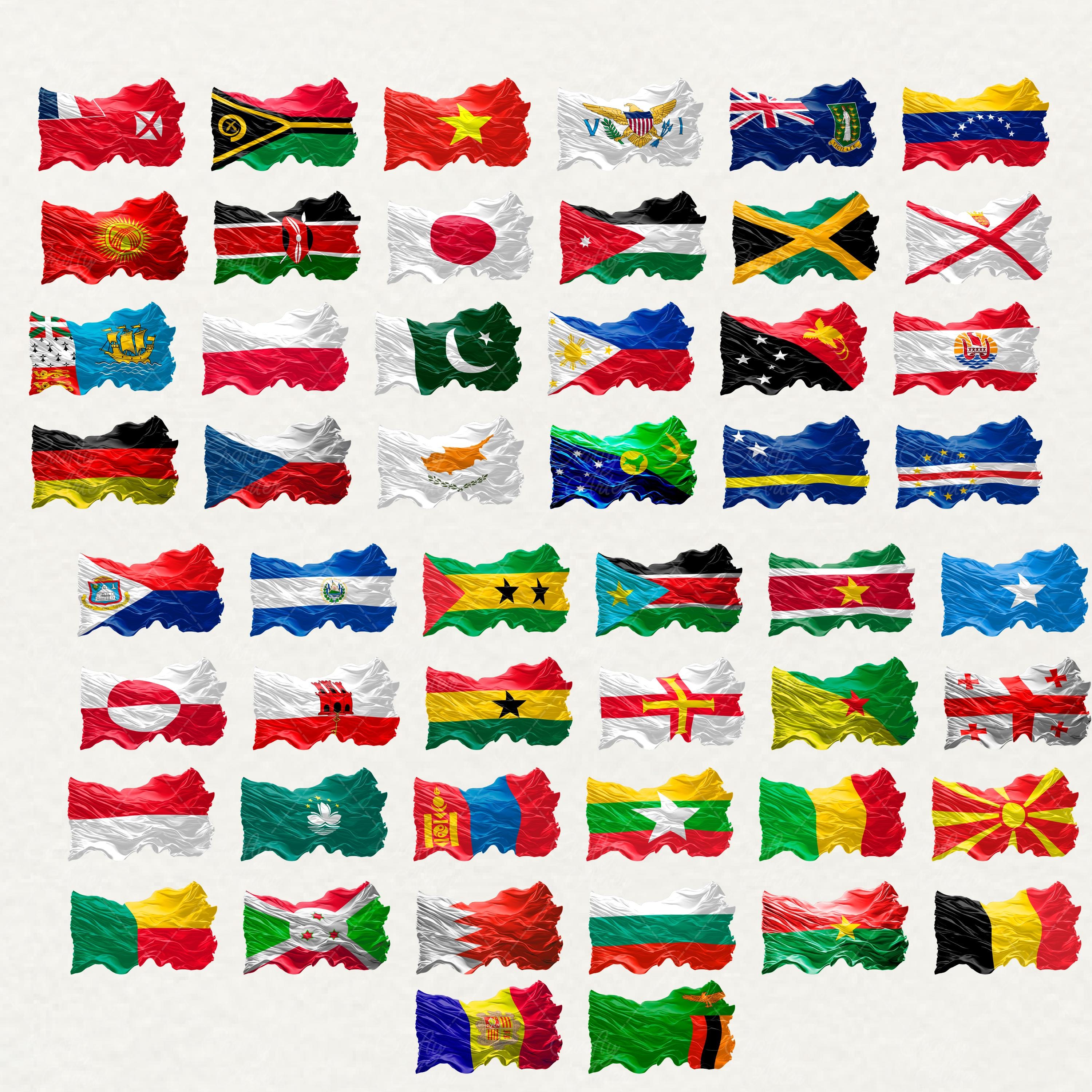World Flags Clipart: 254 National Flags PNG Graphics (digital Download ...