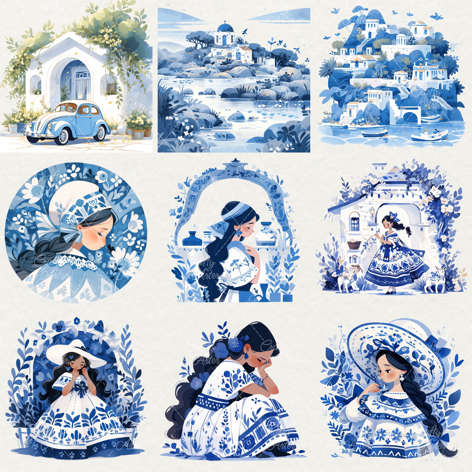 Pastel Greece Clipart Bundle: 48 PNG Watercolor Illustrations ...