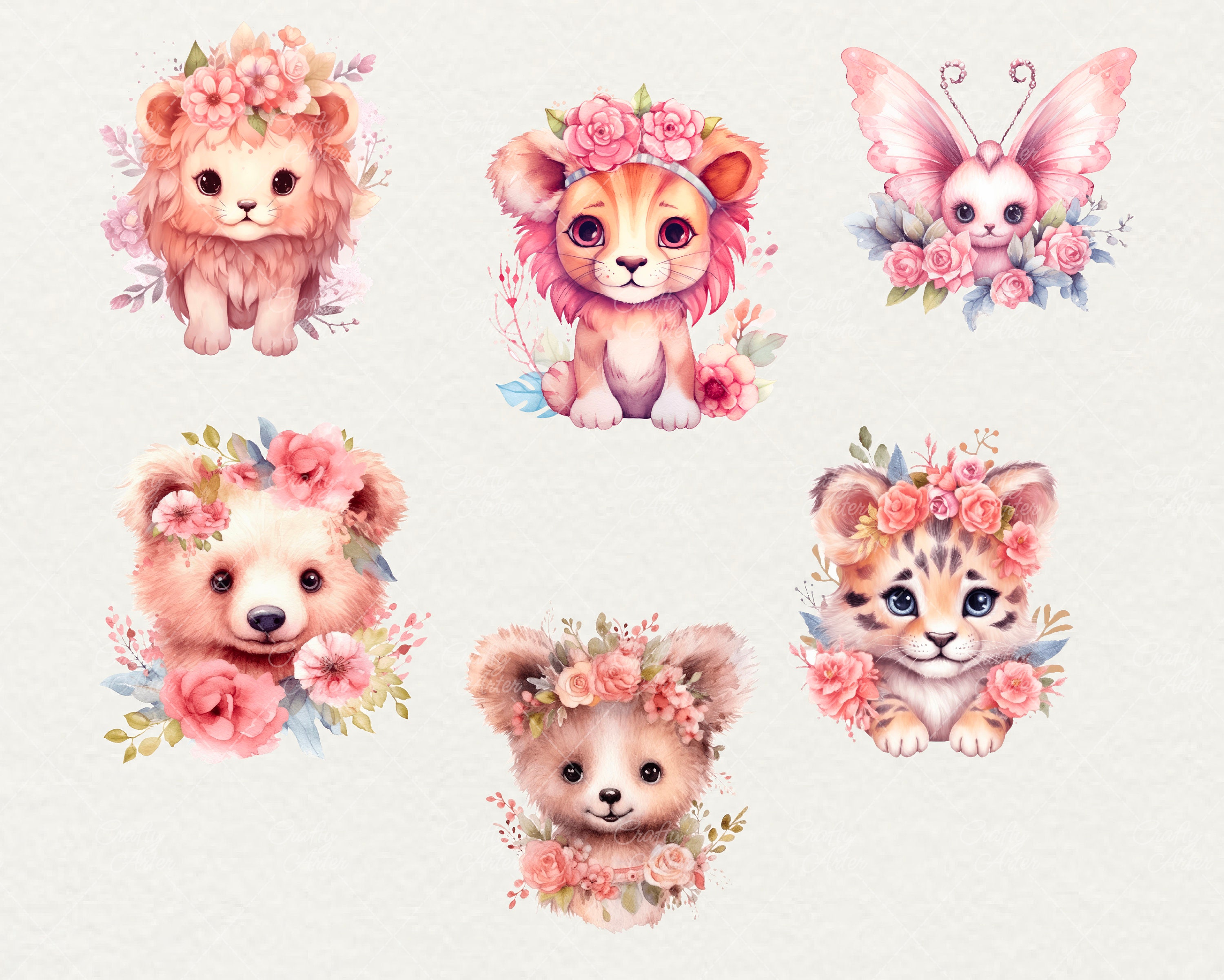 Watercolor Boho Animals Clipart: 40 PNG Pastel Pink Floral Designs - Etsy