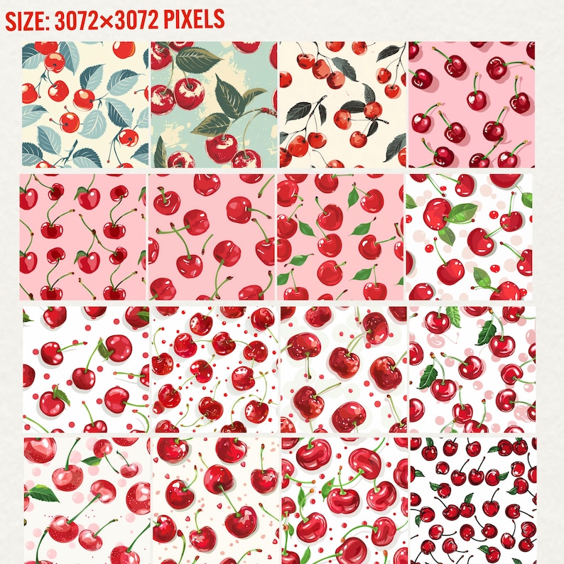 Cherry Seamless Pattern: Watercolor Digital Paper (digital Download) - Etsy