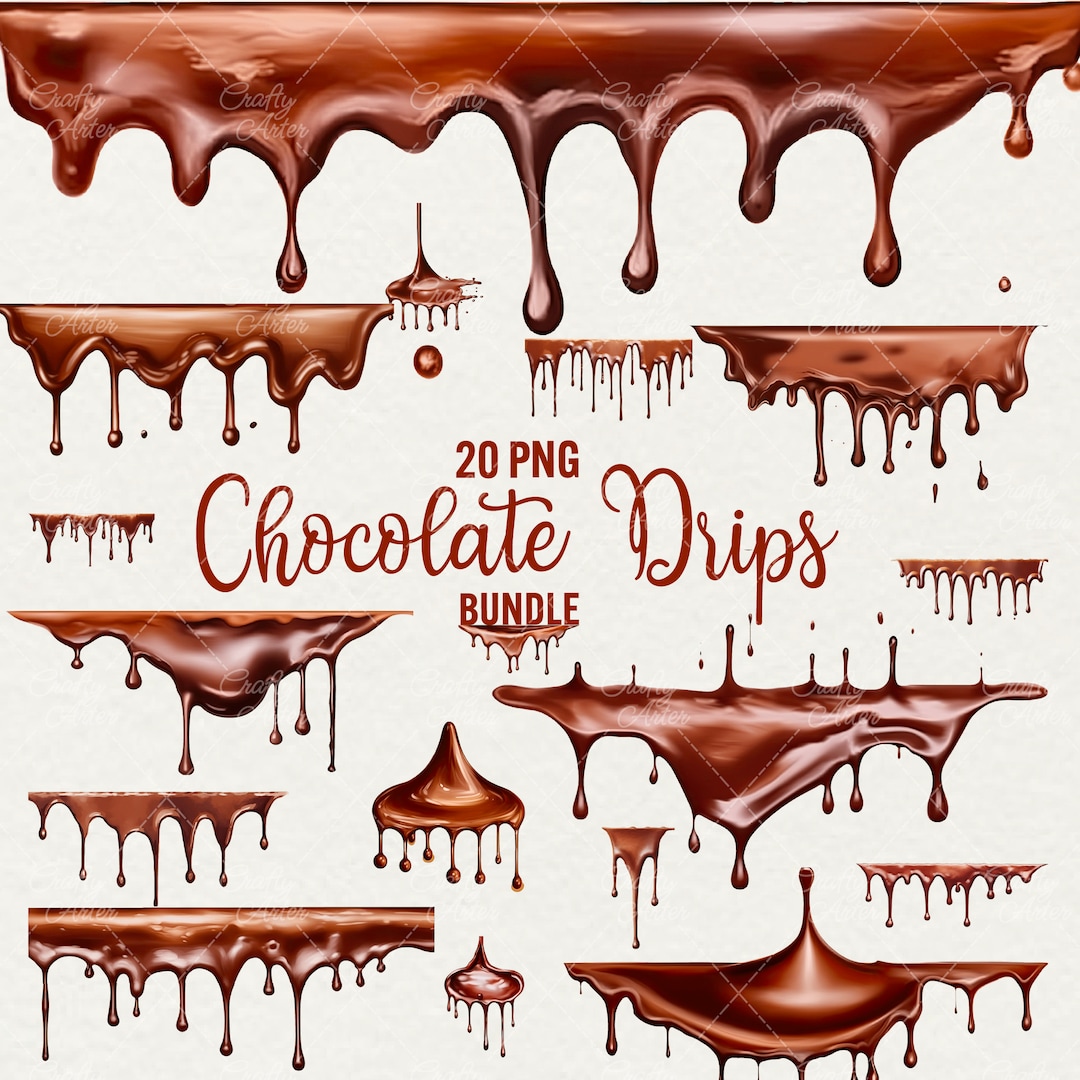 Watercolor Chocolate Drips Clipart, 20 PNG Watercolor Cake Drips ...