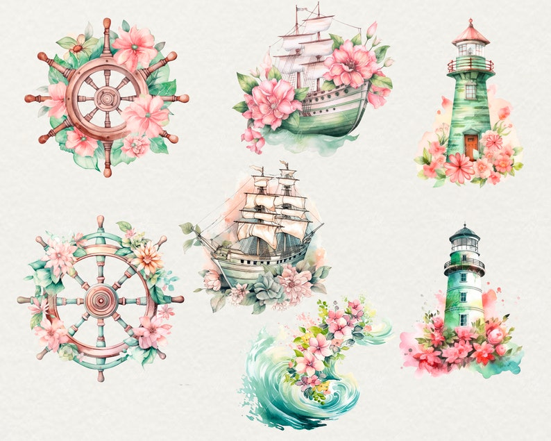 Watercolor Boho Ocean Clipart: Summer Beach PNG Illustrations ...
