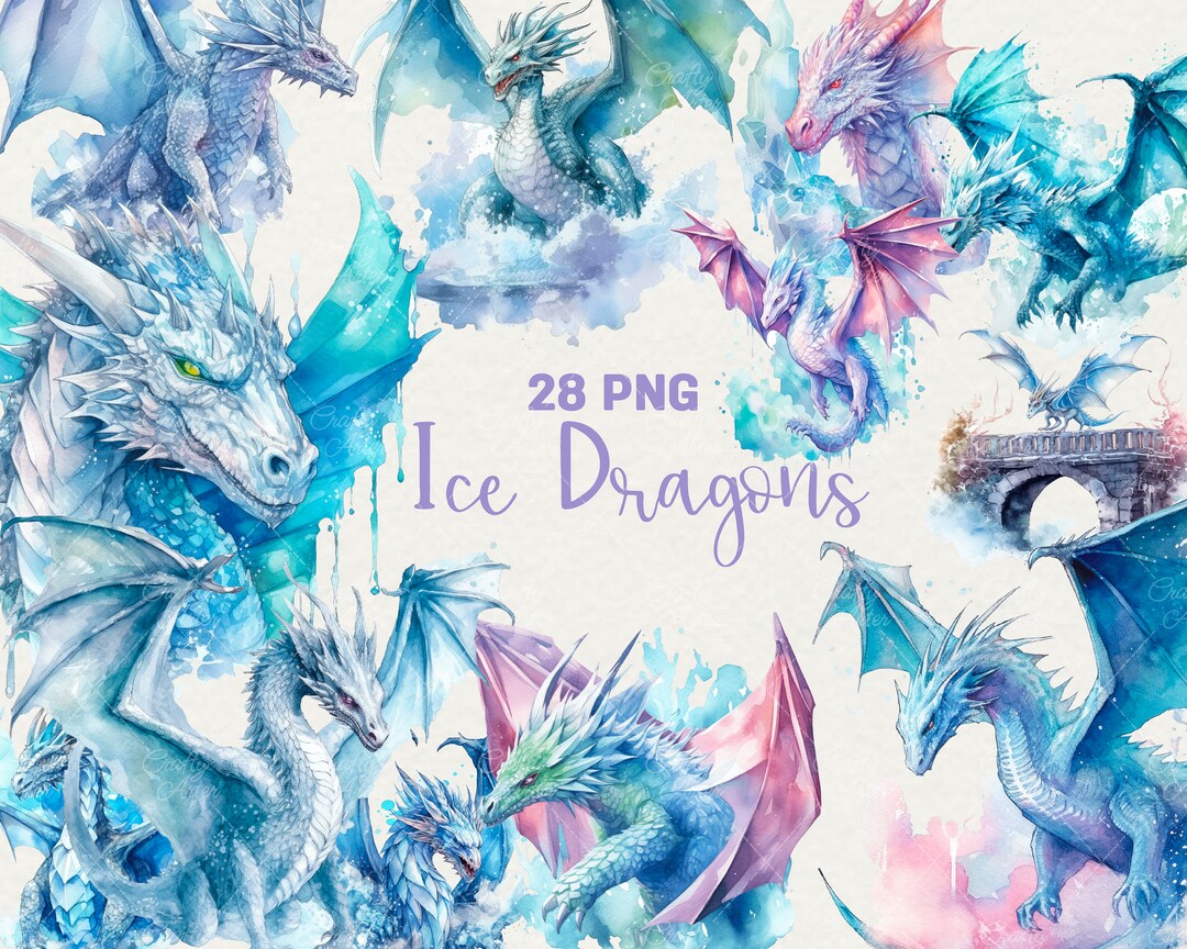 Ice Dragon Clipart, 28 PNG Watercolor Dragons, Fantasy Dragon ...