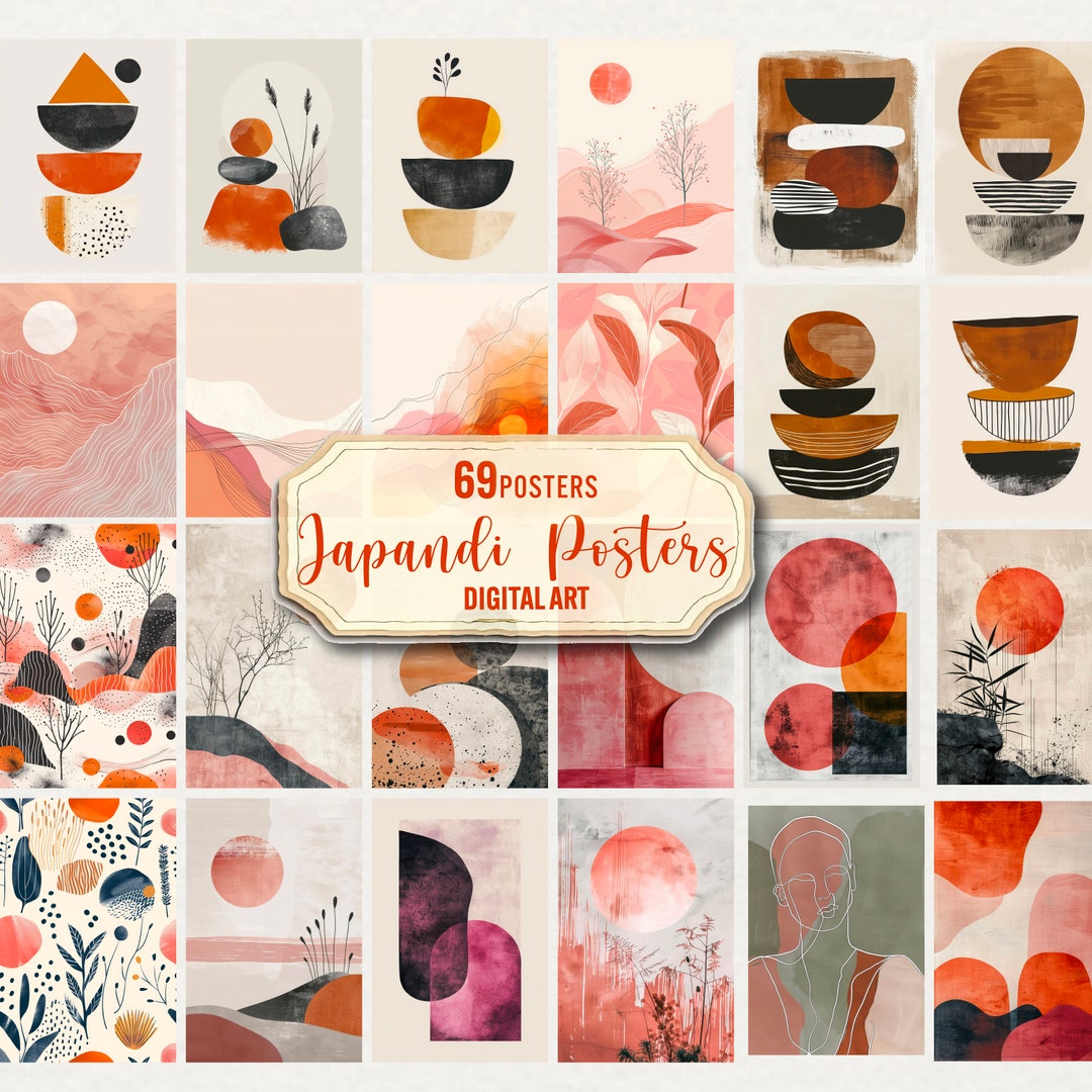 Japandi Posters Digital Art, 69 Print Set of Japandi Style Art, Modern ...