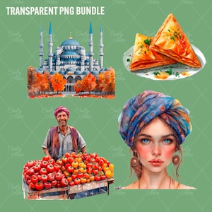 Turkey Watercolor Travel Clipart, Turkish Traditional 58 Png Clip Art ...