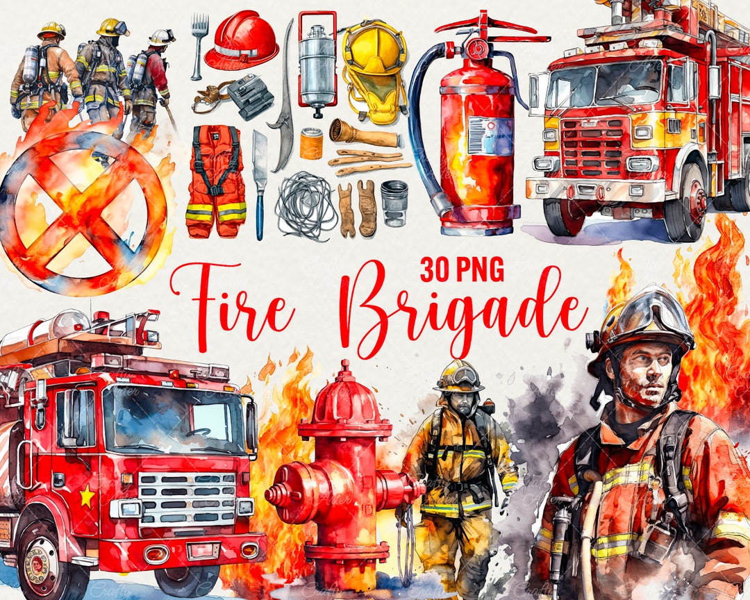 Watercolor Firefighters Clipart 30 Png - Firetruck Clipart ...