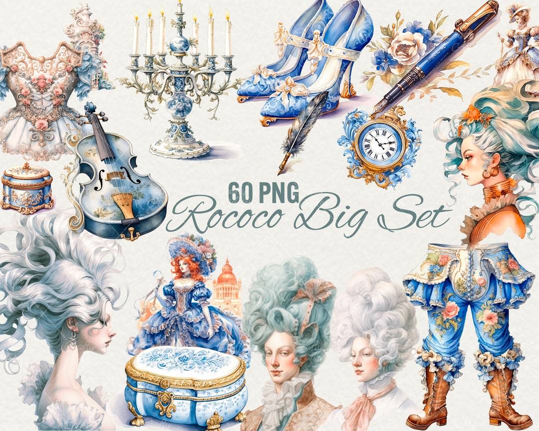 Watercolor Rococo Clipart, Rococo Bundle Clipart, 60 PNG Rococo Period ...