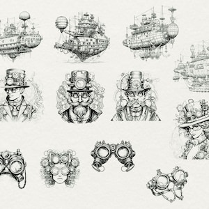 Steampunk Clipart 70 PNG Fantasy Clipart Steampunk Line Drawn Art ...